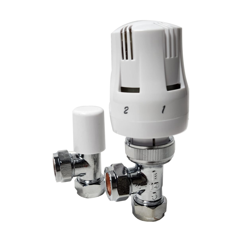 Angled TRV Thermostatic Radiator Set (Chrome) 1/2" x 15mm - Freeze Master